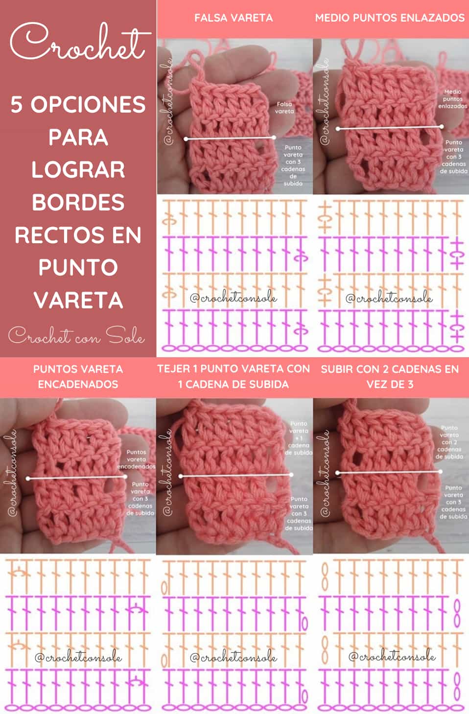 5 opciones para lograr bordes rectos en punto vareta - Crochet con Sole