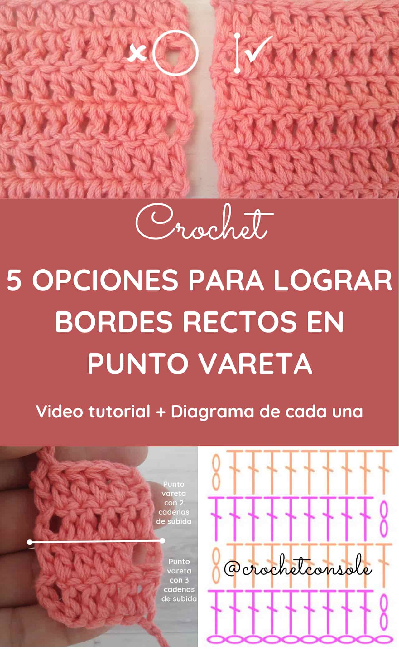 5 opciones para lograr bordes rectos en punto vareta - Crochet con Sole