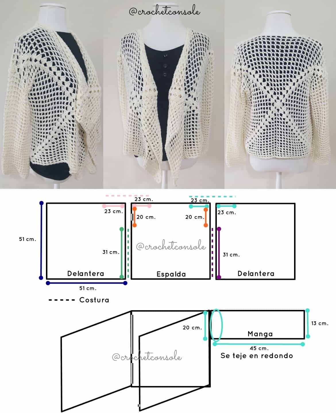 Cardigan calado a crochet - Crochet con Sole