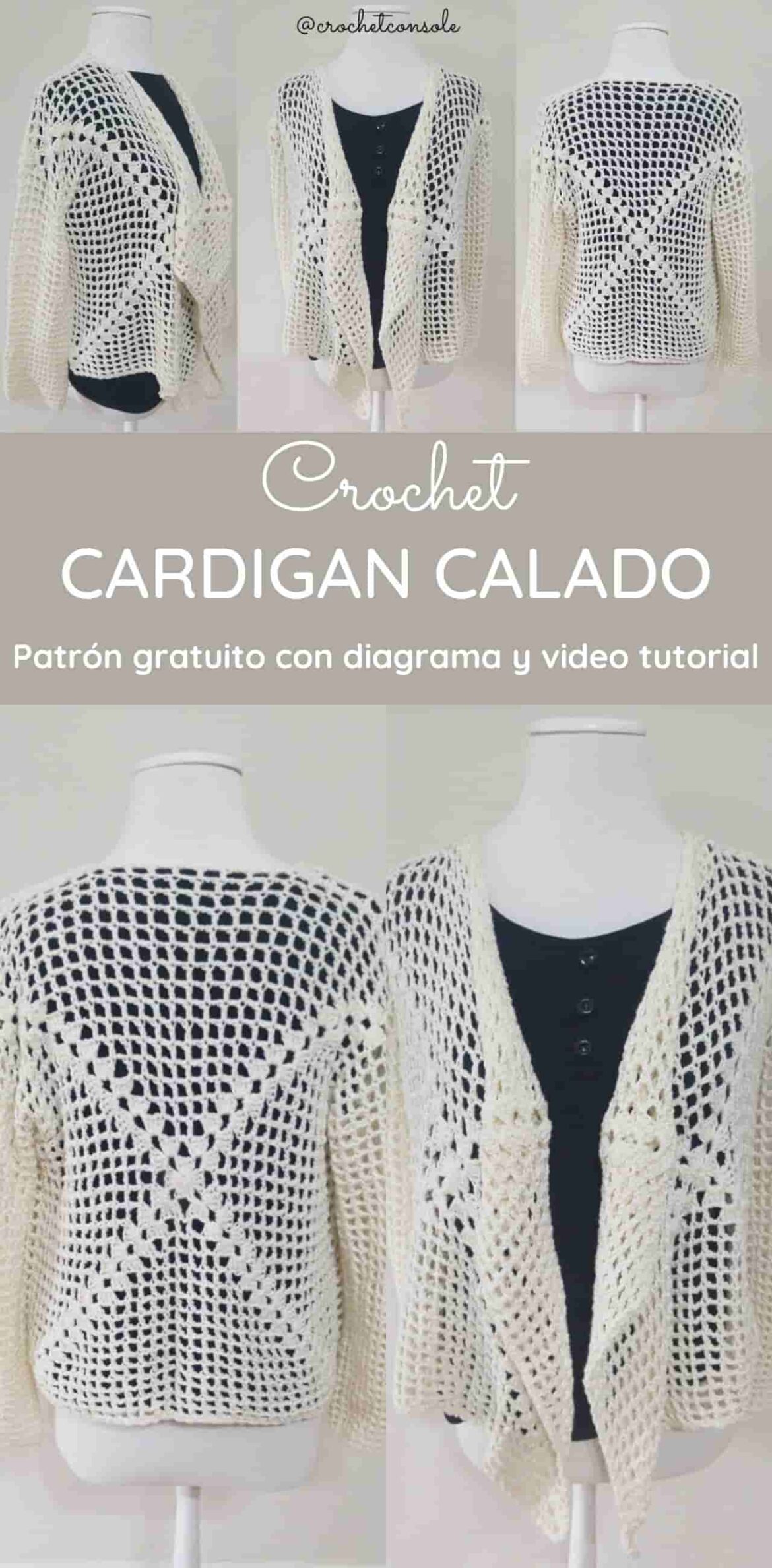 Cardigan calado a crochet - Crochet con Sole