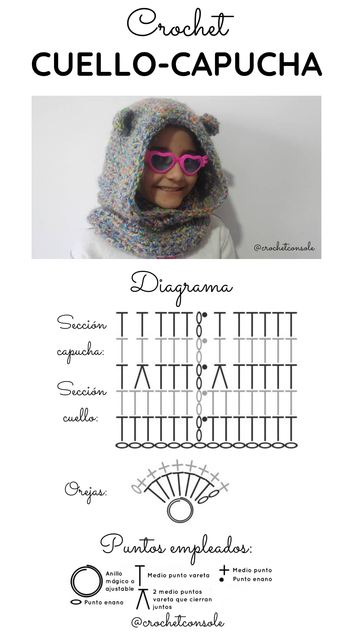 Cuello con capucha a crochet - Crochet con Sole